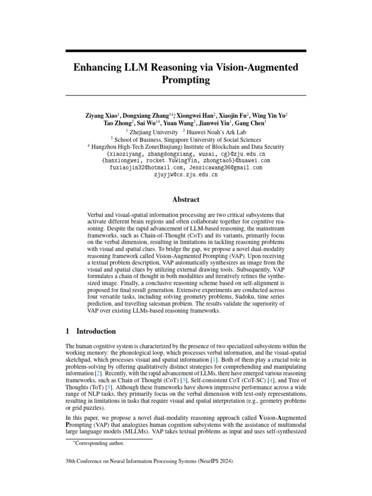Enhancing LLM Reasoning Via Vision-Augmented Prompting | PDF | Applied Mathematics