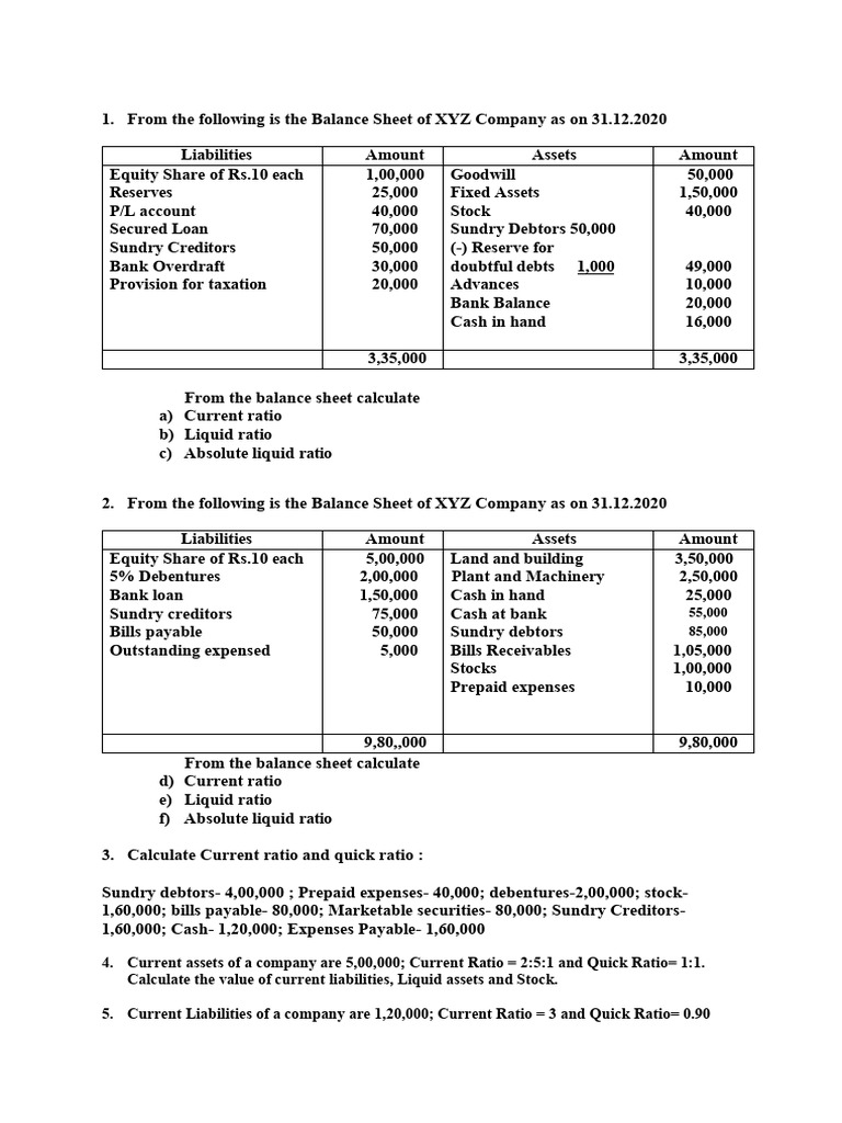 Ratio Analysis Questions | PDF | Equity (Finance) | Balance Sheet