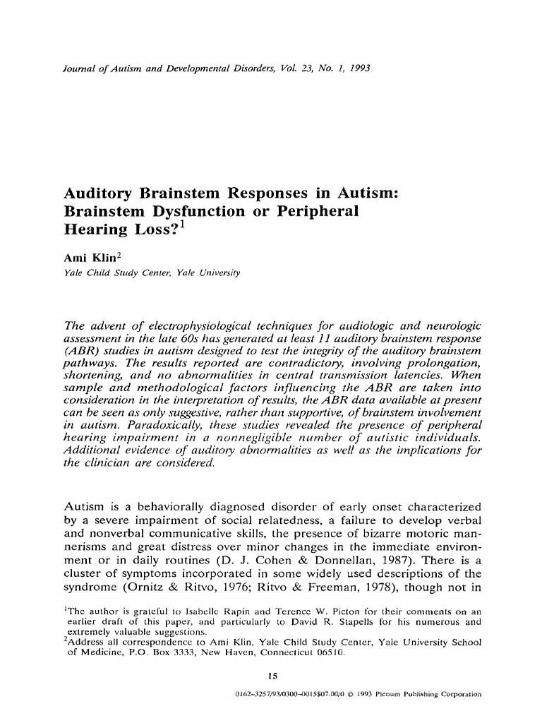 Auditory Brainstem Responses in Autism | PDF | Autism | Hearing