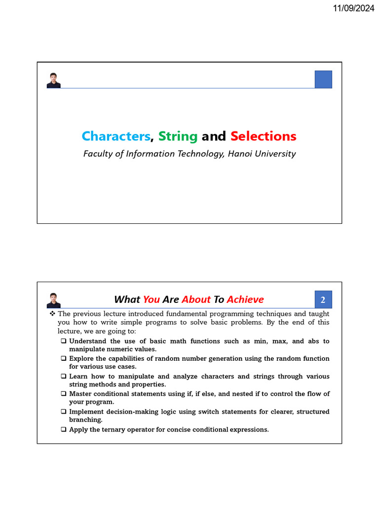 Day 03 - Characters, String and Selections | PDF | Boolean Data Type | Mathematics