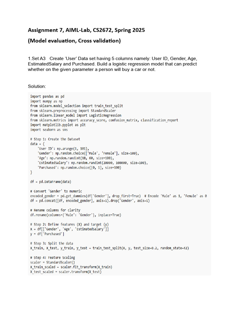 AIML - Lab7 - Solution (Model Eval-Cross Validation) | PDF