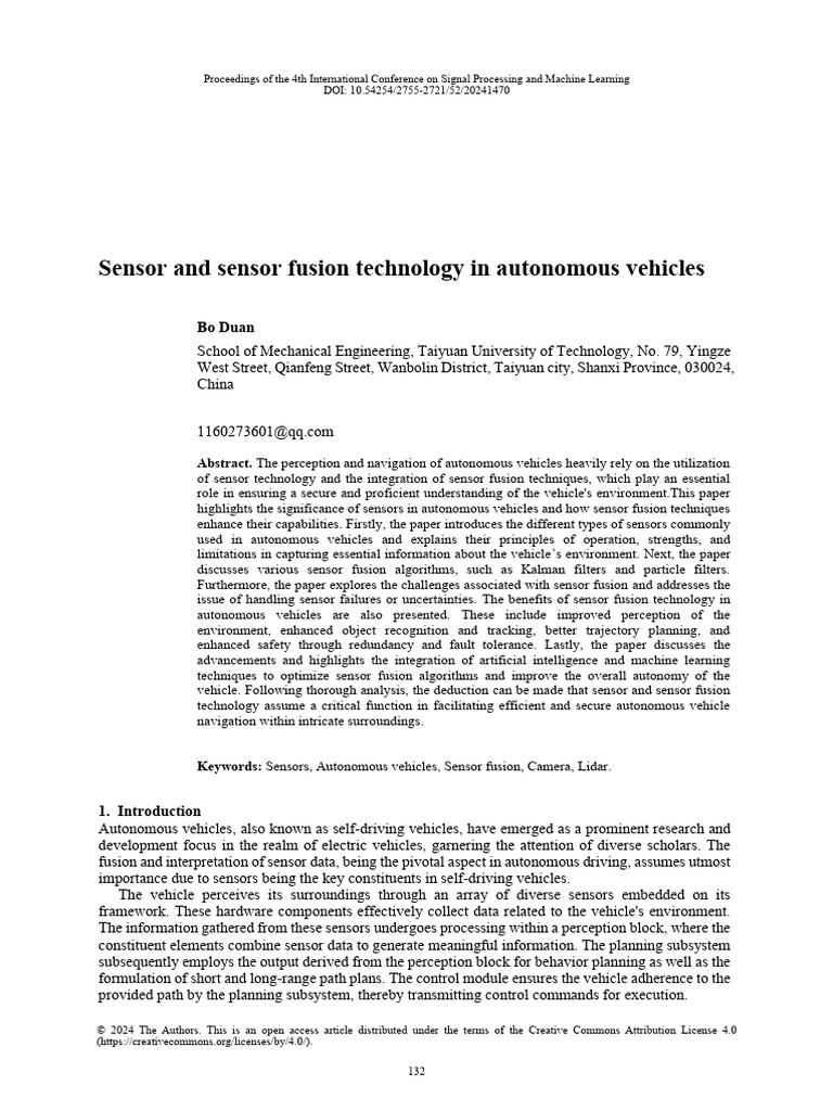 Sensor and Sensor Fusion Technology in Autonomous | PDF | Lidar | Radar