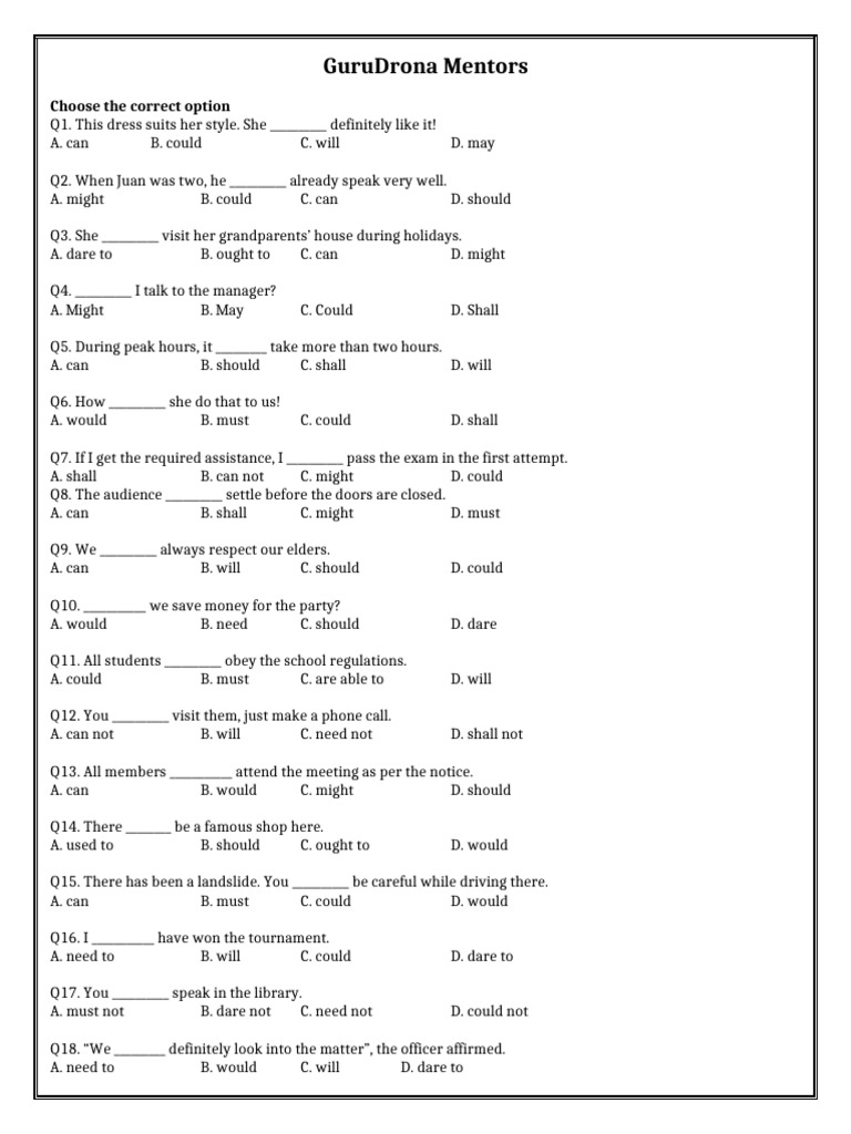 Modal, Auxilary and Conjunction Test | PDF
