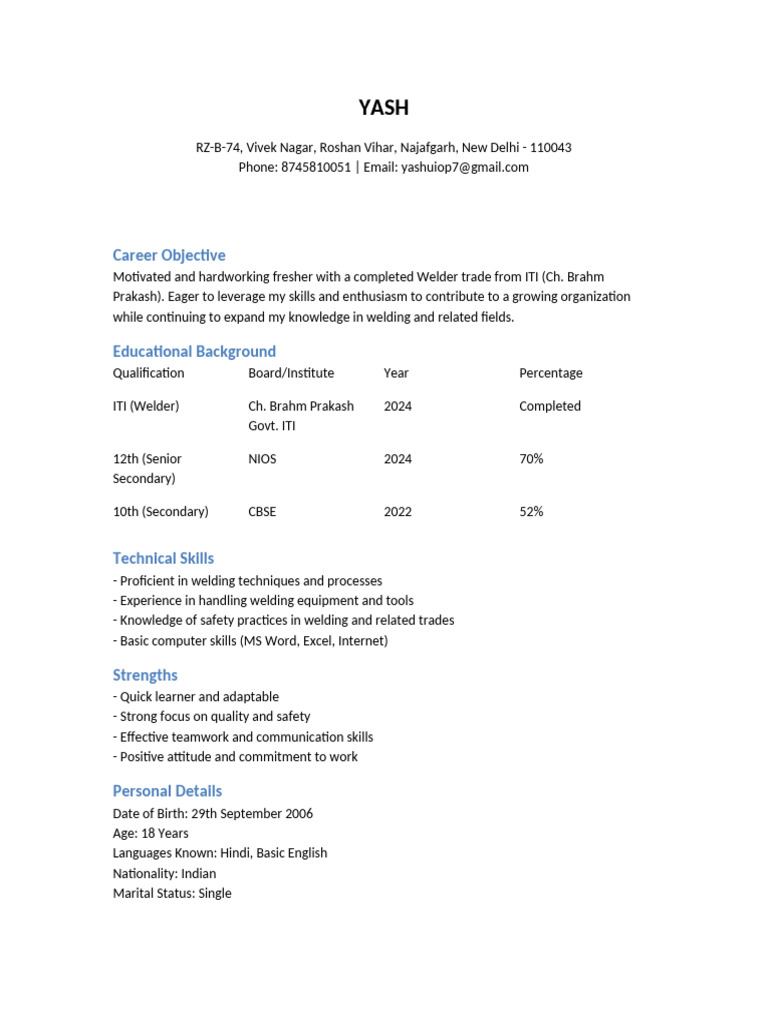 Yash Professional CV | PDF