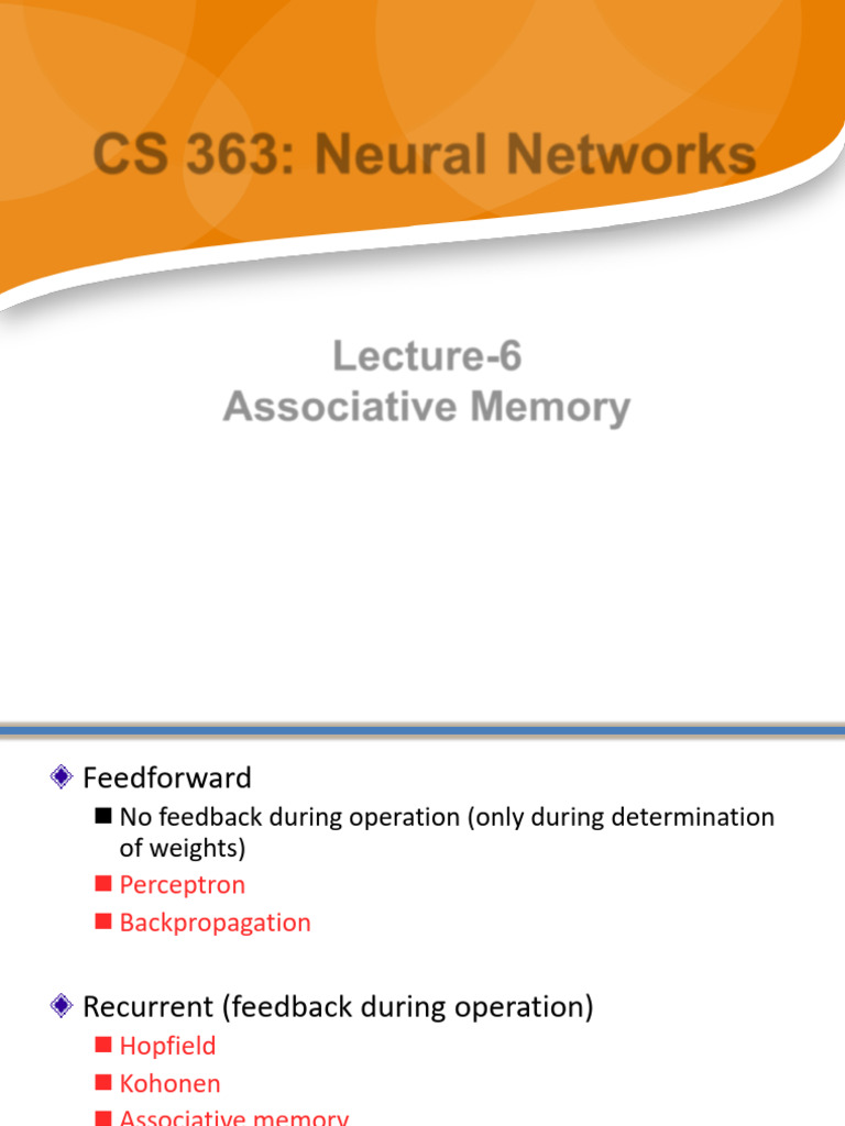 Lecture-6 Associative Memory | PDF | Memory | Learning