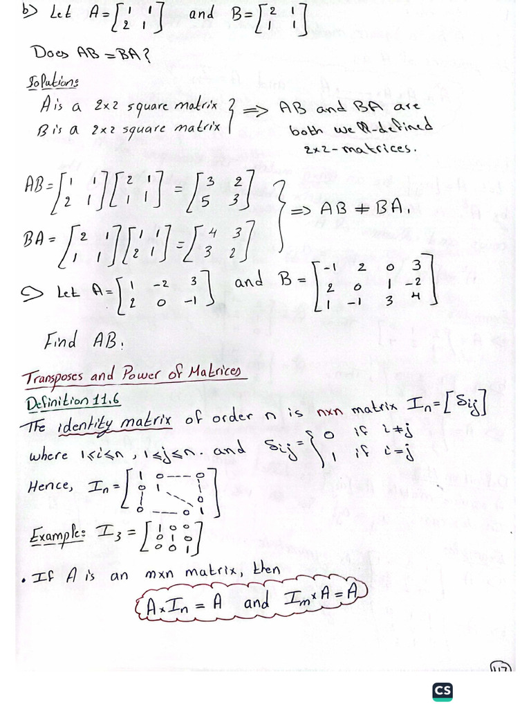 MTH 207 - Lecture 18 - Matrices | PDF