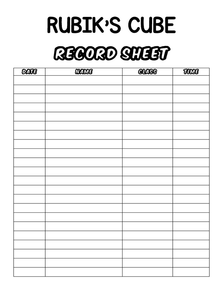 Rubik's Cube Record Sheet Template | PDF