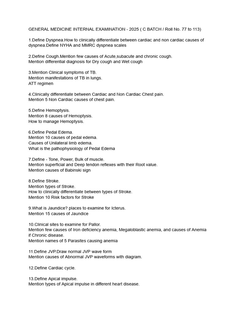 General Medicine Internal Exam Guide 2025 | PDF