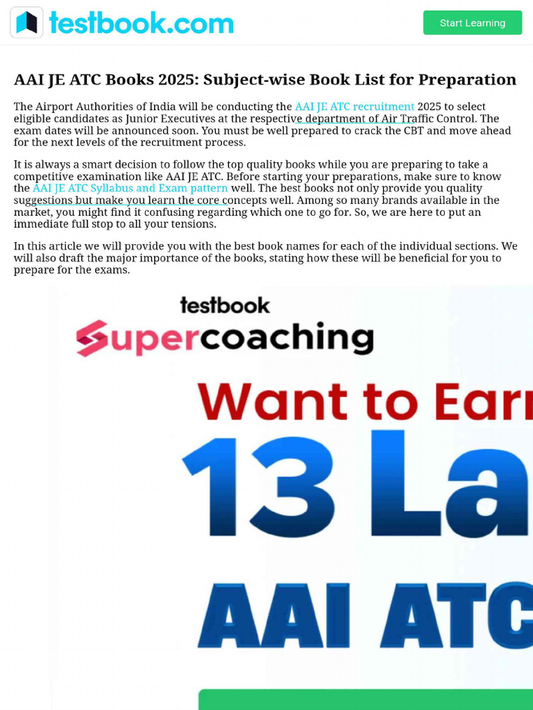AAI JE ATC Books 2025 - Subject-Wise Book List For Preparation | PDF