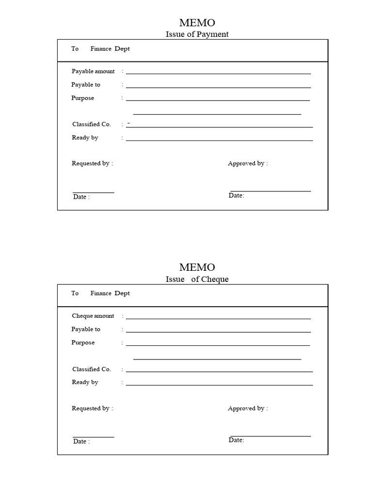 Memo Issue Cheque - NEW - Fillable | PDF