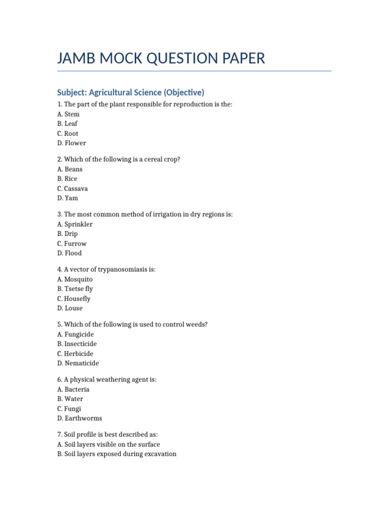 JAMB Agric Mock Questions | PDF
