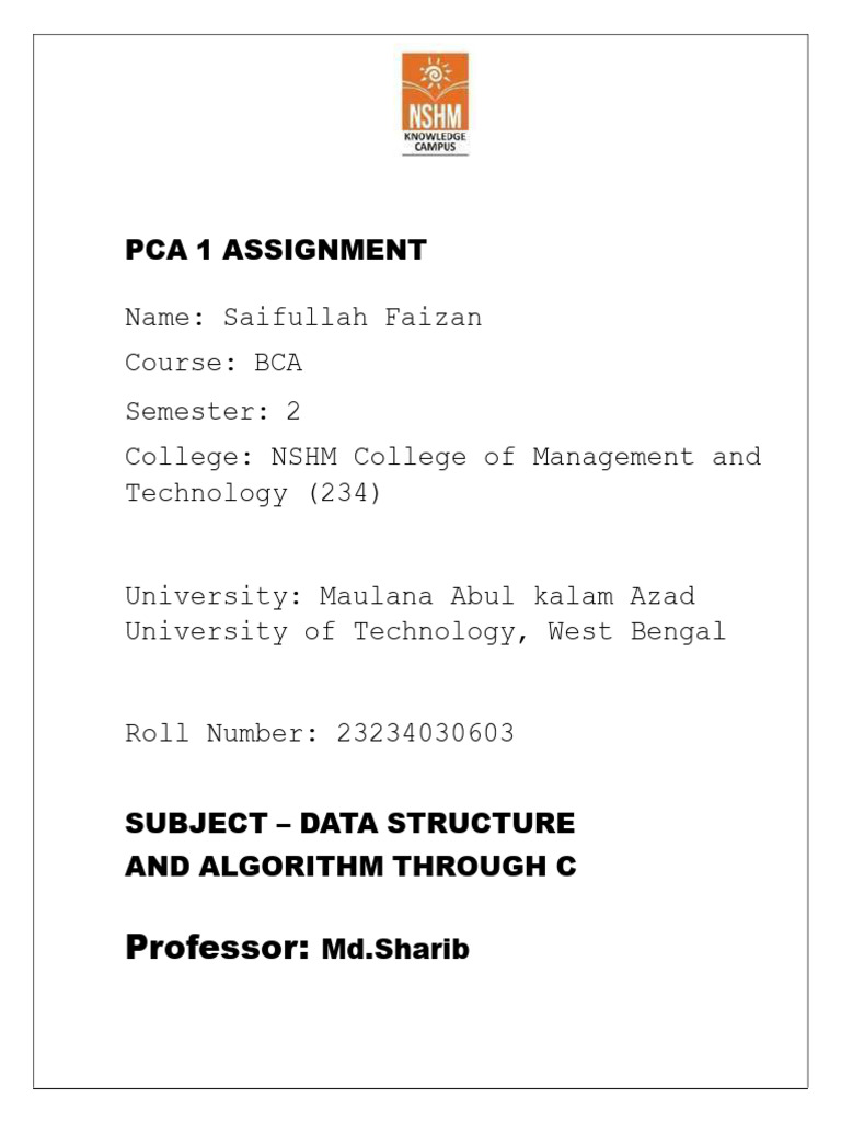 Saifullah Faizan Pca1 Dsa | PDF | Theoretical Computer Science | Computer Science