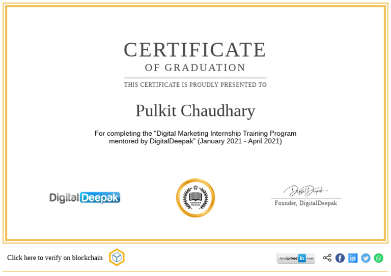 Pulkit Chaudhary - Digital Deepak Internship Training Program | PDF