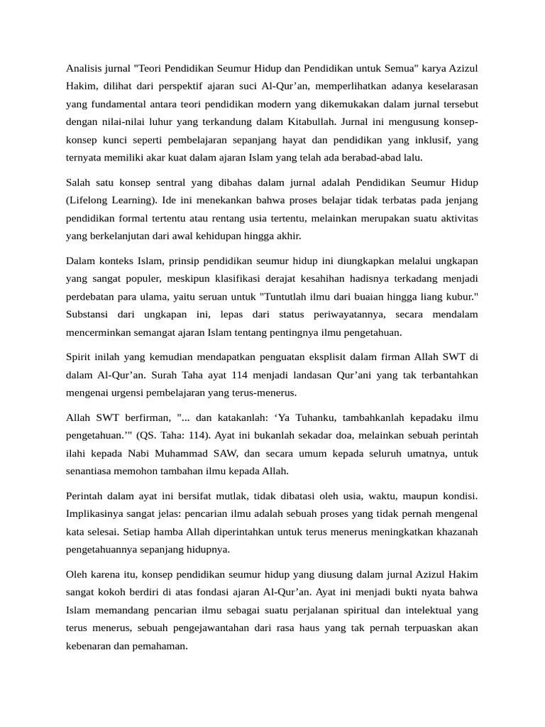 Analisis Jurnal Teori Pendidikan Seumur Hidup Dan Pendidikan Untuk ...
