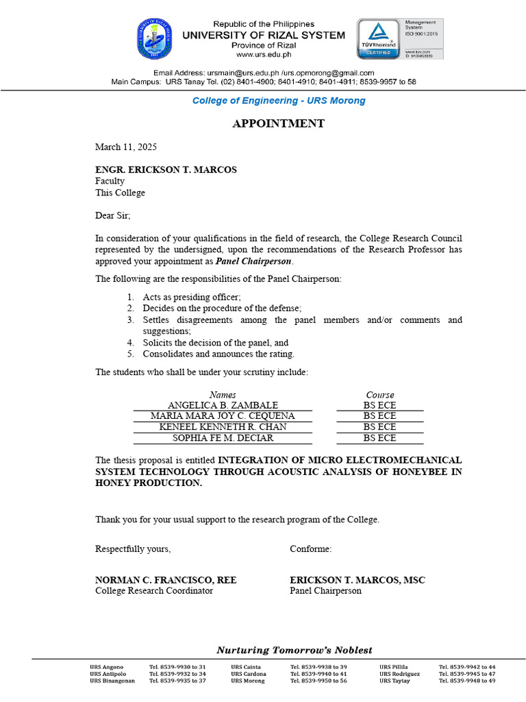 Appointment of Panel Chairperson for Research | PDF