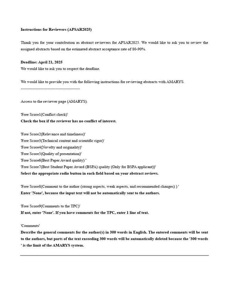 Instructions For Reviewers (APSAR2025) - 20250328 | PDF