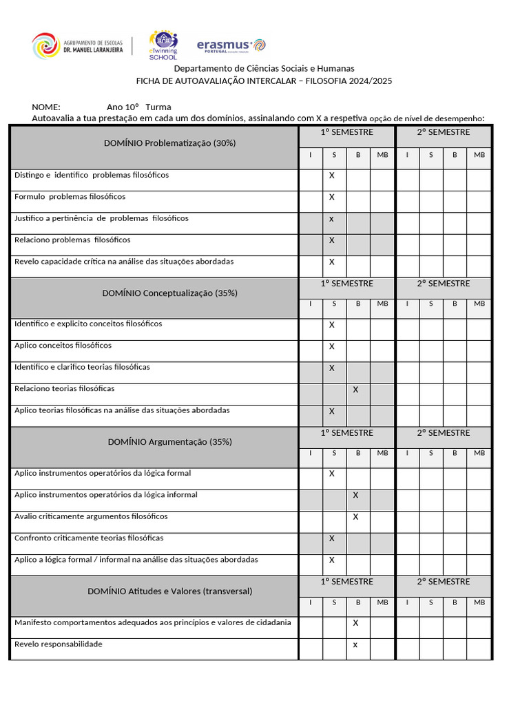 Fil 10 Autoavaliacao Intercalar | PDF | Lógica | Educação em Artes Liberais