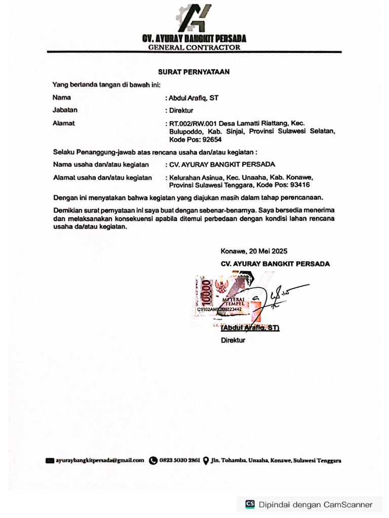 Surat Pernyataan Persetujuan Lingkungan Dalam Tahap Perencanaan | PDF