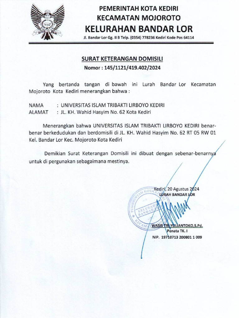 Keterangan Domisili UIT Lirboyo Kediri | PDF