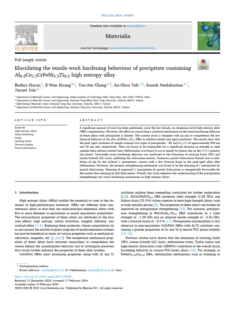 Elucidating The Tensile Work Hardening Behaviour of Precipitate C 2024 Mater | PDF | Dislocation ...