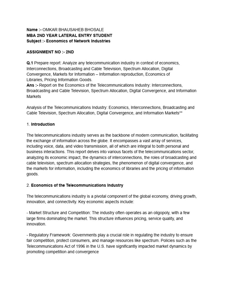 Omkar Bhausaheb Bhosale - 02nd Assignment - Economics of Network Industries | PDF | Computer ...