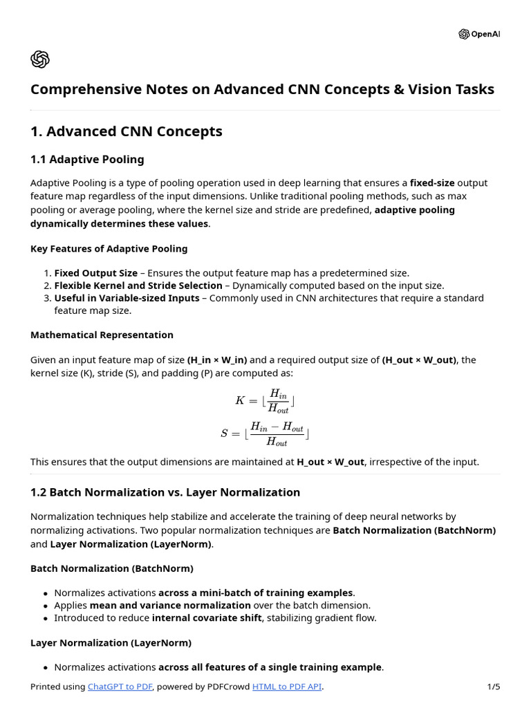 Comprehensive Notes On Advanced CNN Concepts & Vision Tasks | PDF ...