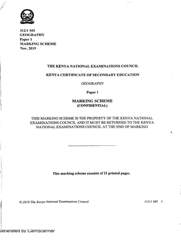 GEOGRAPHY P1 MS KCSE 2019 Min 1 | PDF