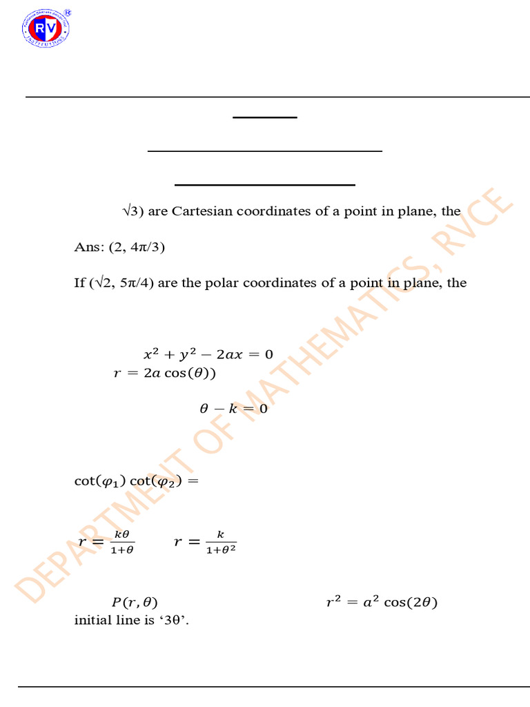 Unit-2 Differential Calculus (Tutorial Sheets) | PDF | Curvature | Coordinate System