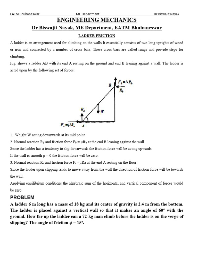 Ladder and Wedge Friction | PDF | Force | Ladder