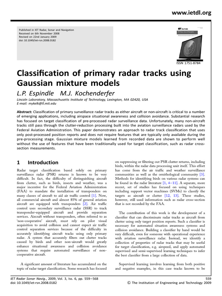 Classification of Primary Radar Tracks Using Gaussian Mixture Models | PDF | Applied Mathematics ...