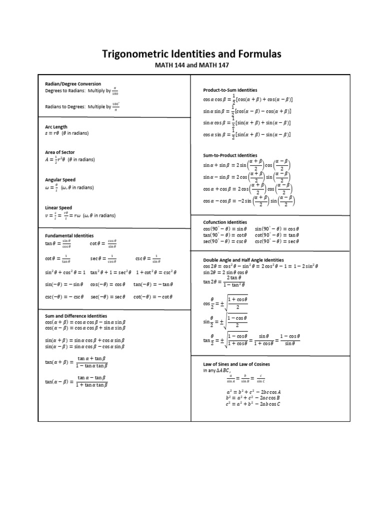 trigonometric_identities_formula_sheet_0 | PDF | Mathematical Analysis ...
