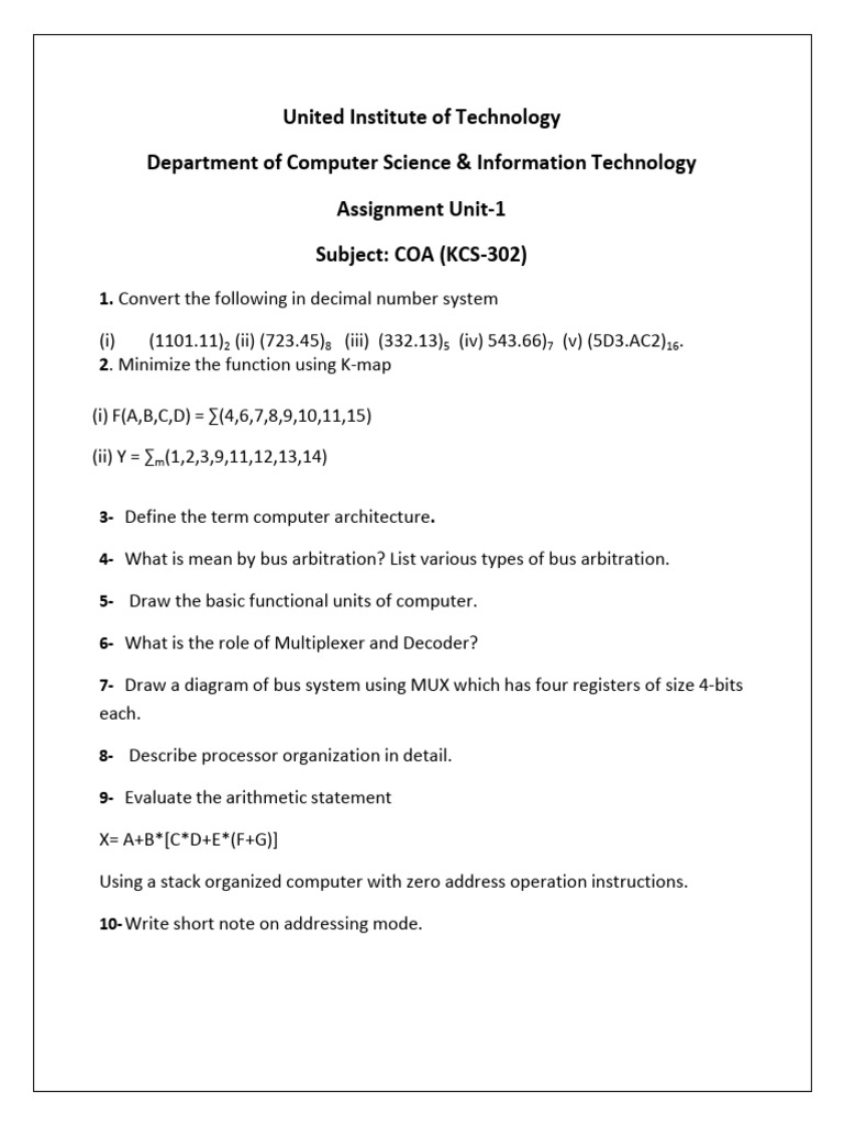 Coa Assignment Unit-1 - 1 | PDF
