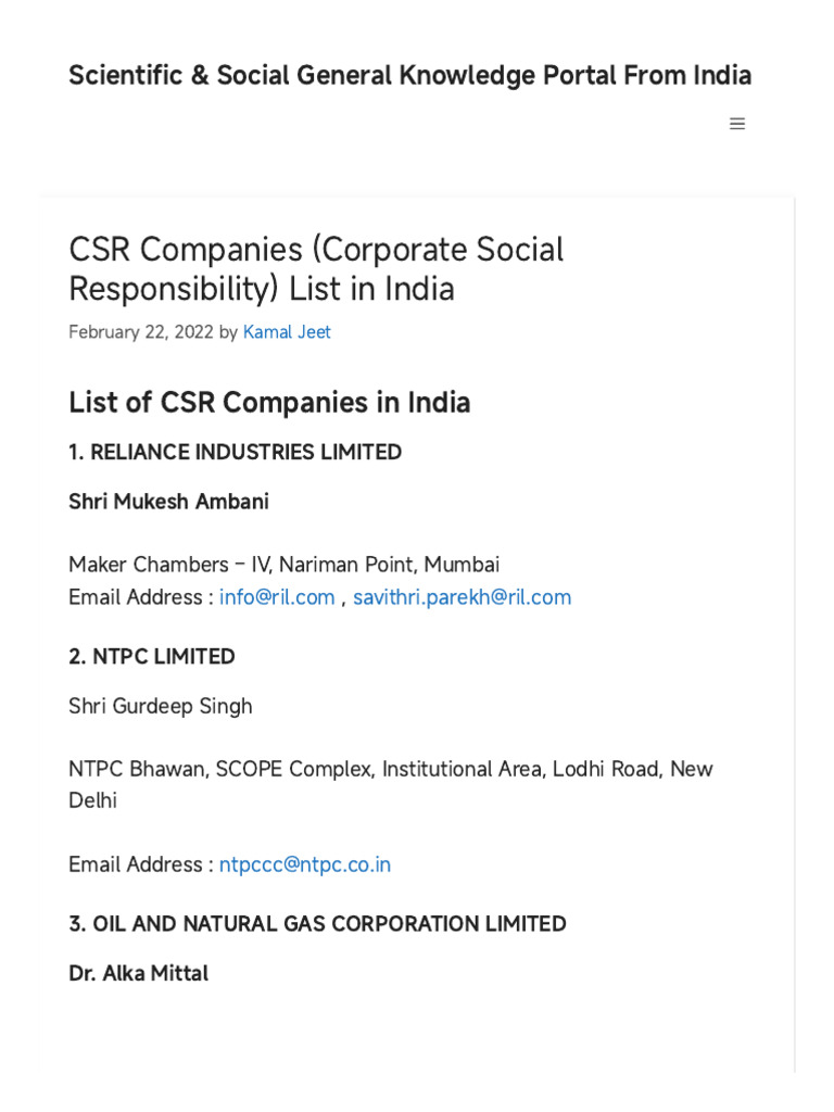 CSR Companies Contact List in India | PDF | Mumbai | Gujarat