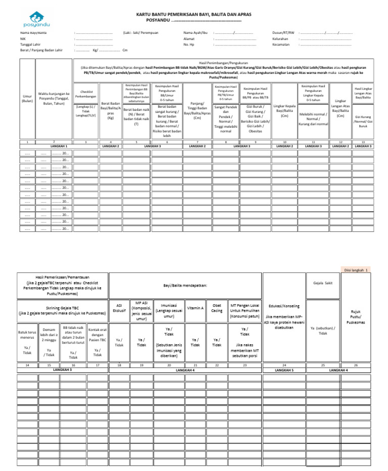 Kartu Bantu Pe, Eriksaan Bayi Balita Dan Apras | PDF