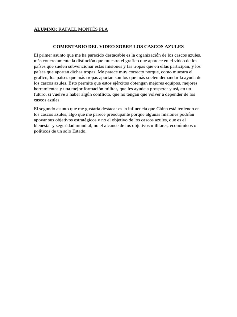 Comentario Sobre Los Cascos Azules | PDF