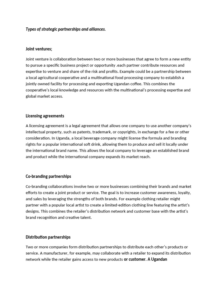 Types of Strategic Partnerships Explained | PDF | Competitive Advantage ...