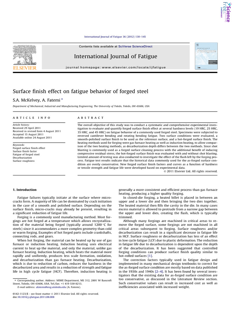 Surface finish effect on fatigue behavior of forged steel | PDF | Heat ...