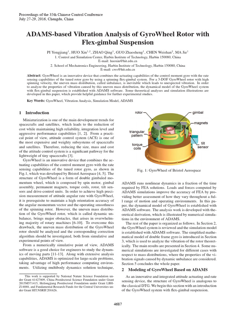 ADAMS-based Vibration Analysis of GyroWheel Rotor With Flex-Gimbal Suspension | PDF | Gyroscope ...