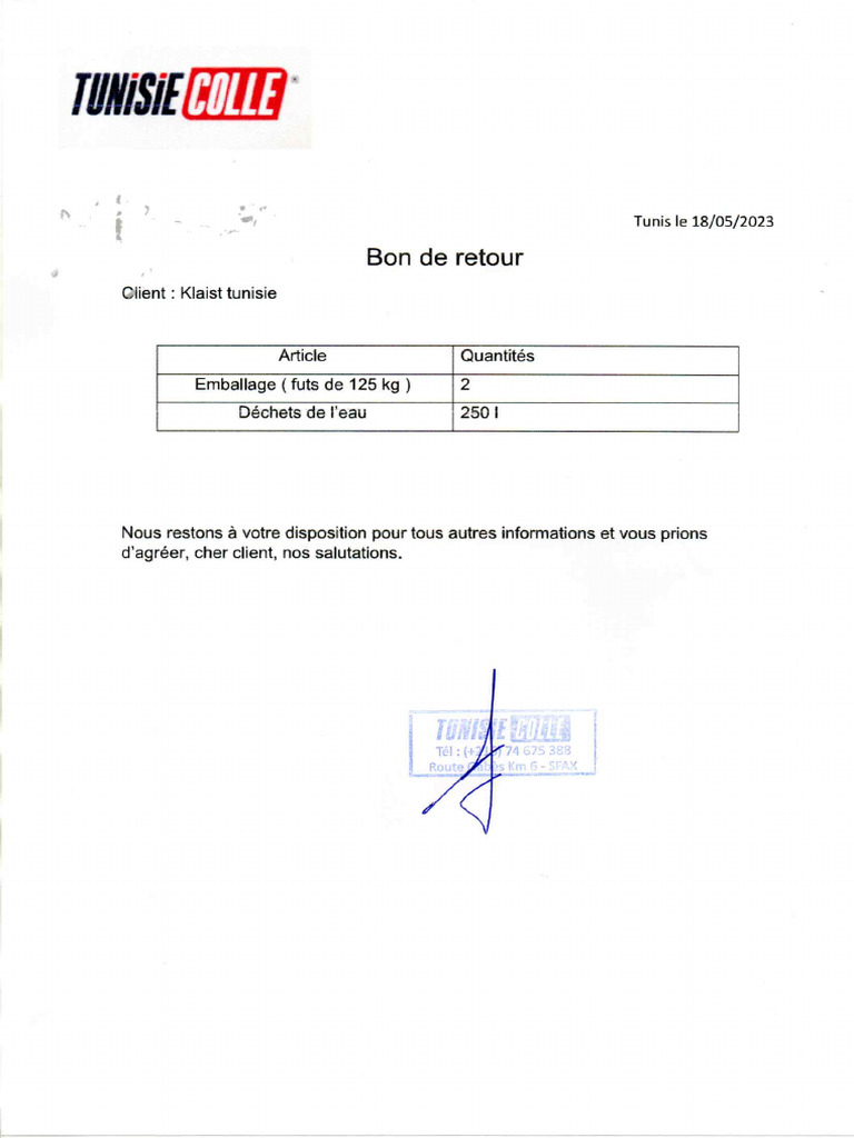 Bon de Retour Klaist000224 | PDF