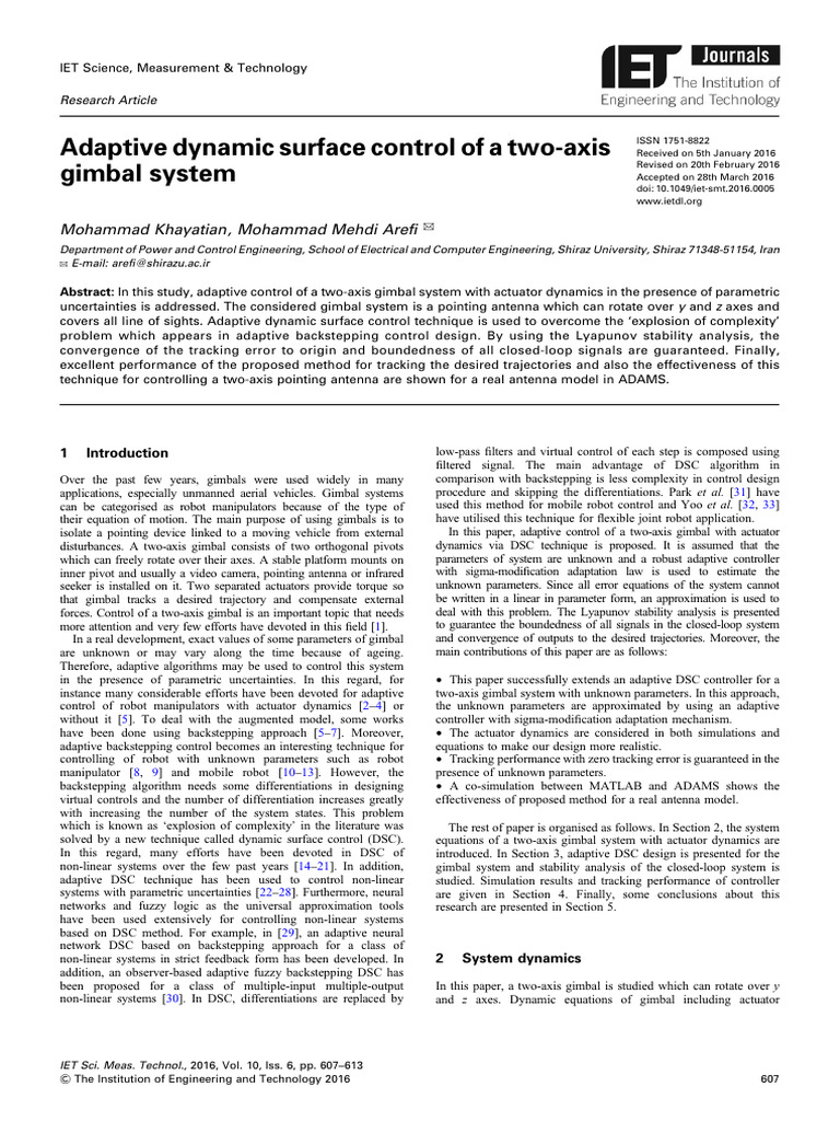 Adaptive dynamic surface control of a two-axis gimbal system | PDF ...