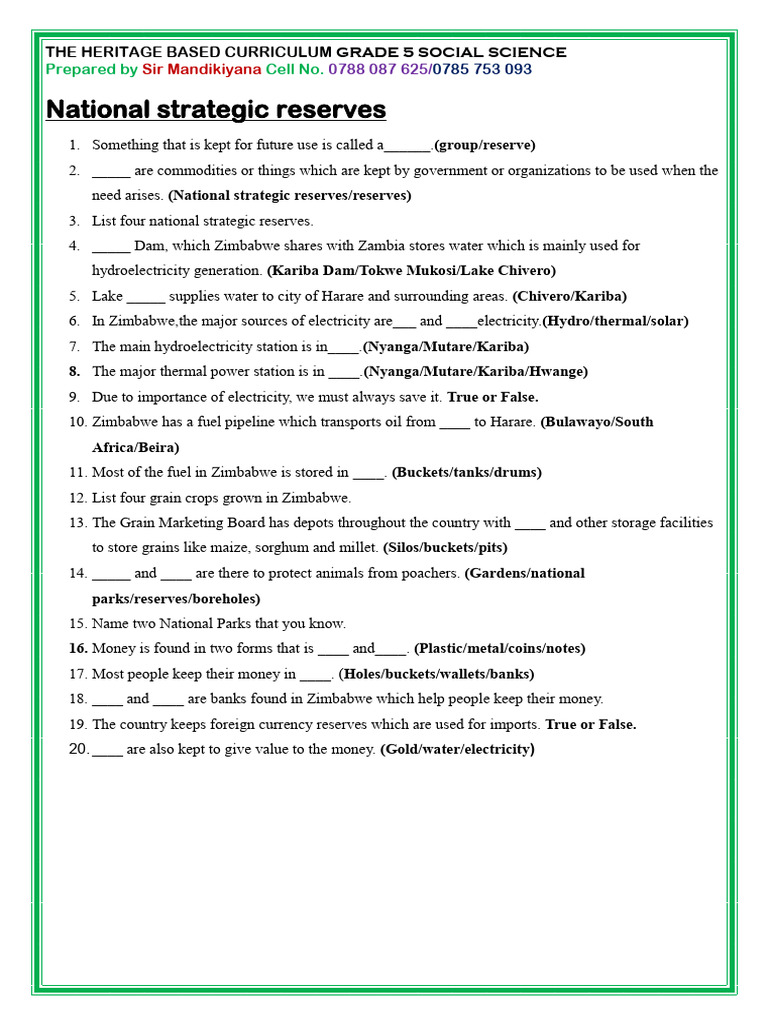 G5 National Strategic Reserves | PDF