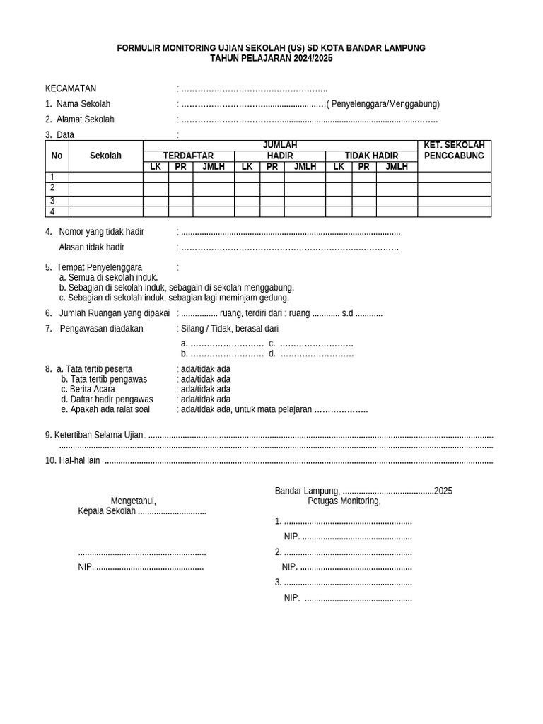 Blangko Monitoring Us SD 2025 | PDF