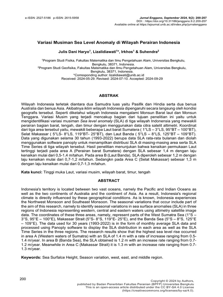 200-2007 Variasi Musiman Sea Level Anomaly Di Wilayah Perairan Indonesia | PDF