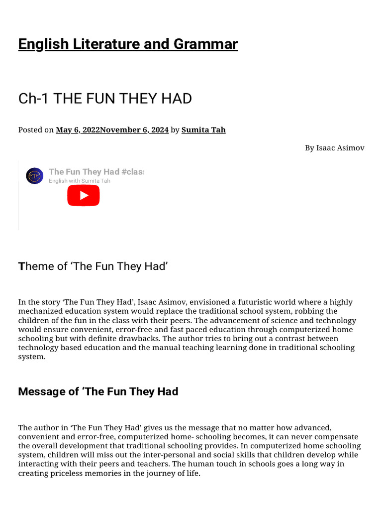 The Fun They Had: Asimov's Message on Education | PDF | Adverb | Teachers