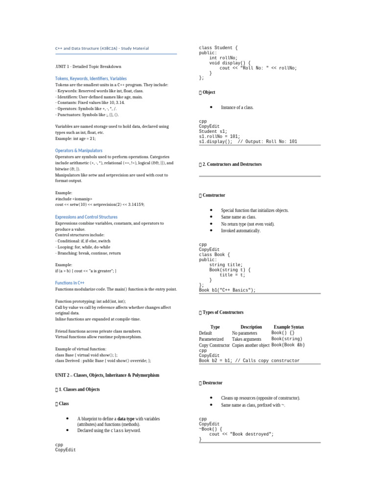 C++_and_Data_Structure_Study_Material_Updated | PDF | C++ | Computer Programming