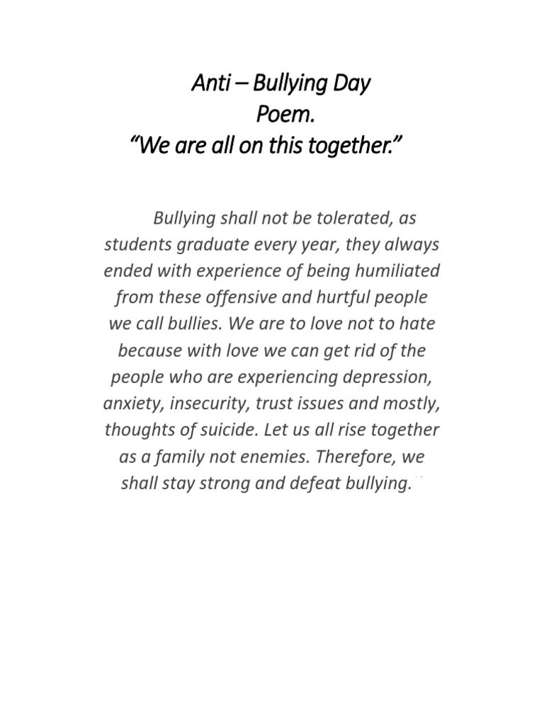 Anti Bullying Day Poem | PDF