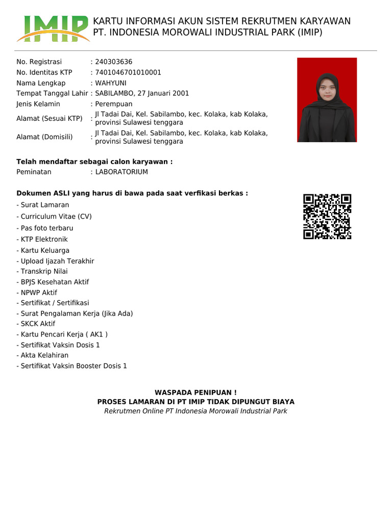 Rekrutmen Karyawan PT IMIP 2023 | PDF