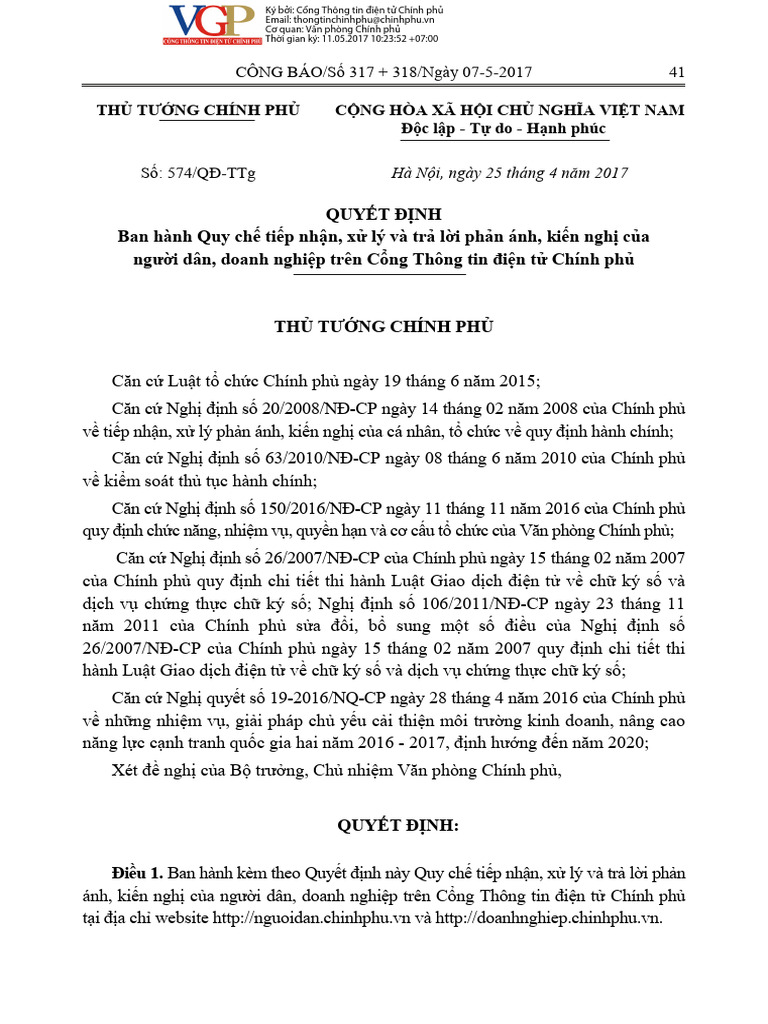 Quy T NH Ban Hành Quy CH Ti PNH N, X Lý Và TR L Iph N Ánh, Ki N NGH C A NG I Dân, Doanh Nghi ...