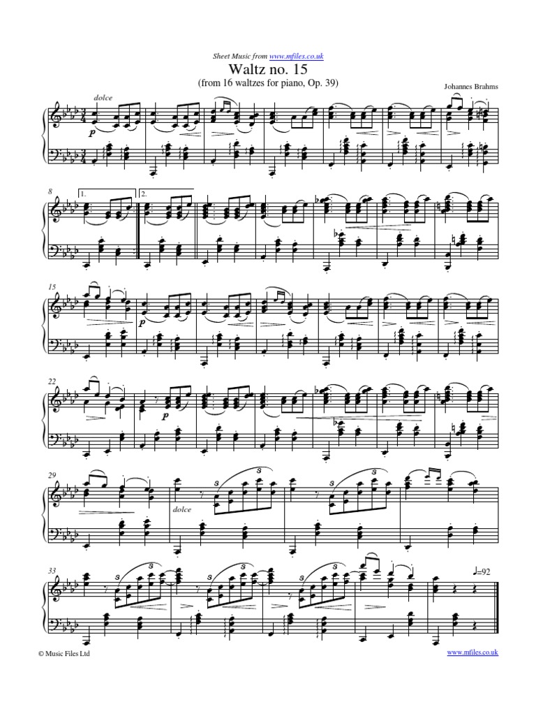 Waltz Op.39 No.15 (Piano) (Comp. by Johannes Brahms) | PDF