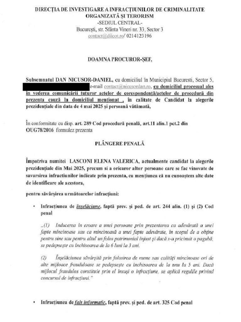 Plangere Penala Nicușor Dan | PDF